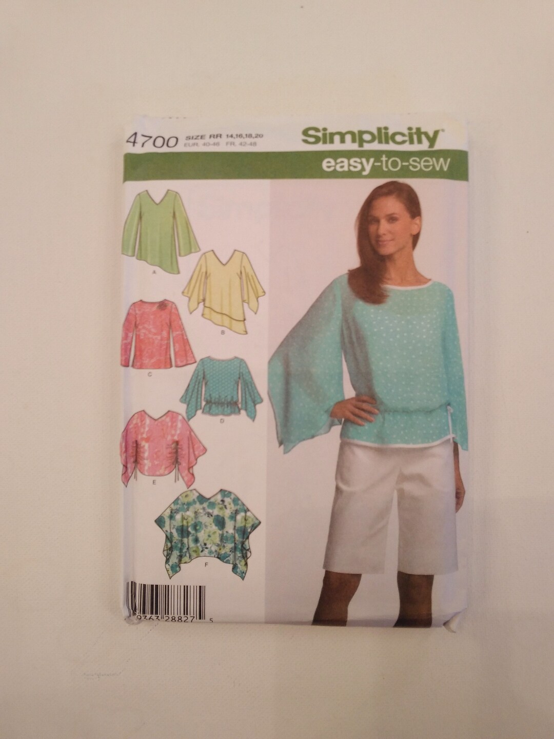 Tops and Ponchos Pattern Simplicity 4700 Sizes 14-20 bust 36 42 Easy to ...