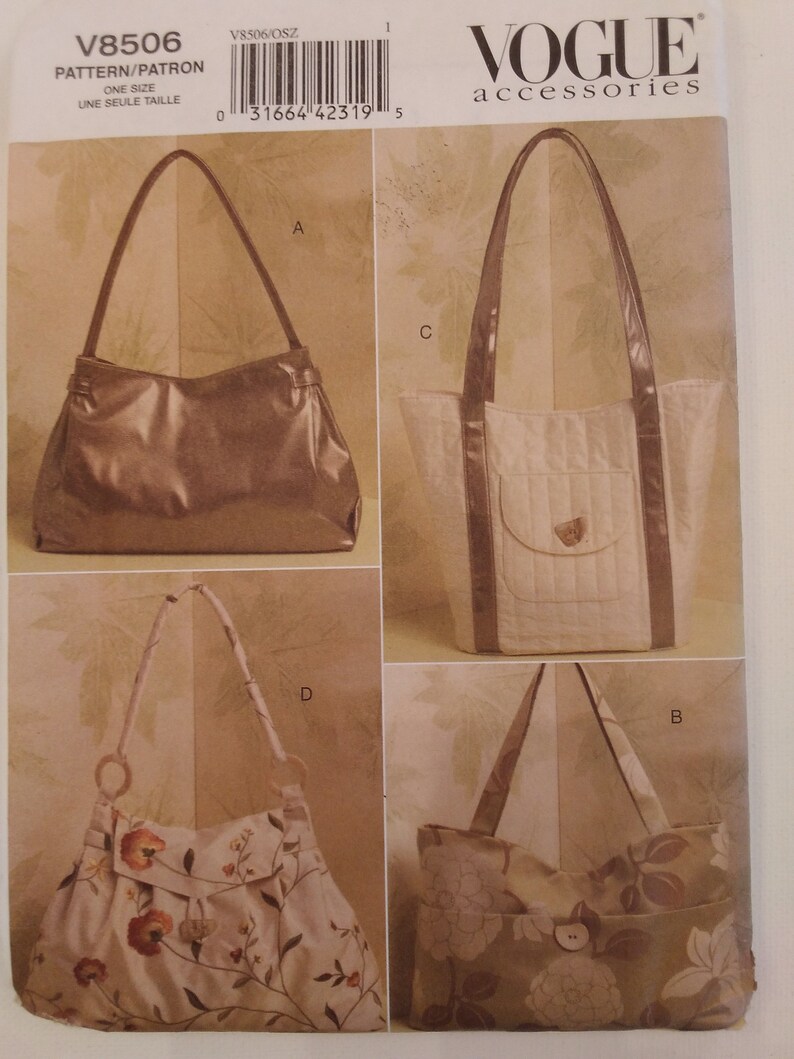 Vogue 8506 Purse Pattern Four Lined Bags UNCUT, Factory Folded Sewing ...
