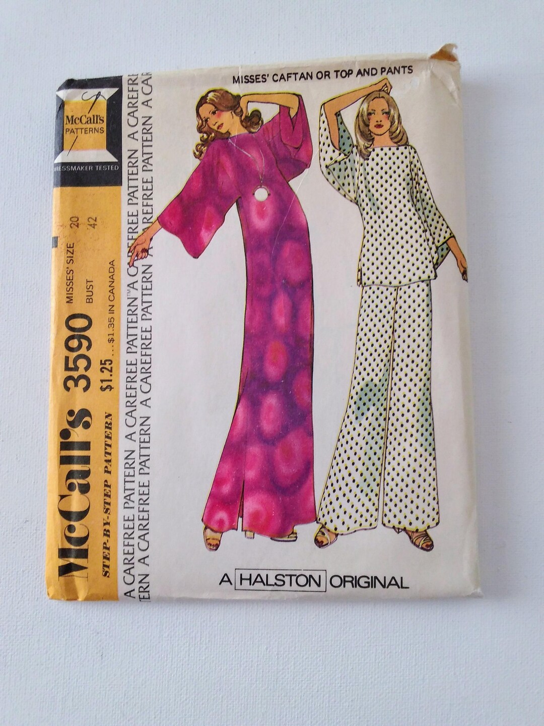 Vintage 1970s Halston Original Designer Caftan Pattern - Mccall's 3590 ...