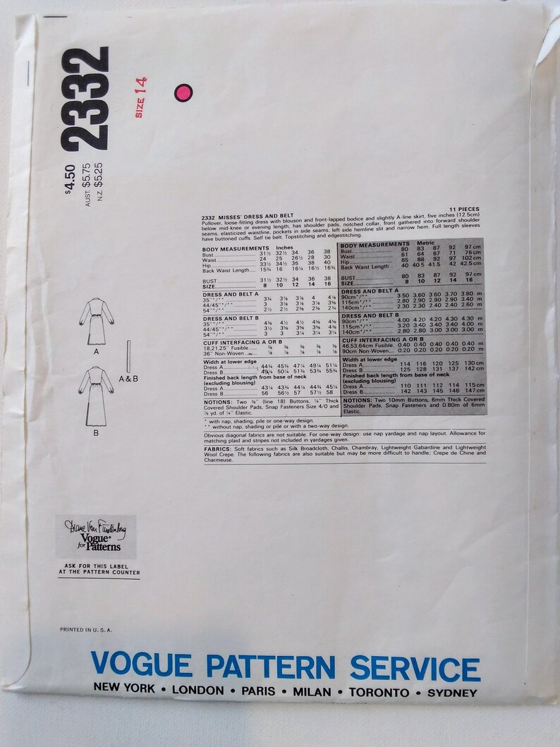 Diane Von Furstenberg Dress Pattern - Vintage Very Easy Vogue 2332 ...