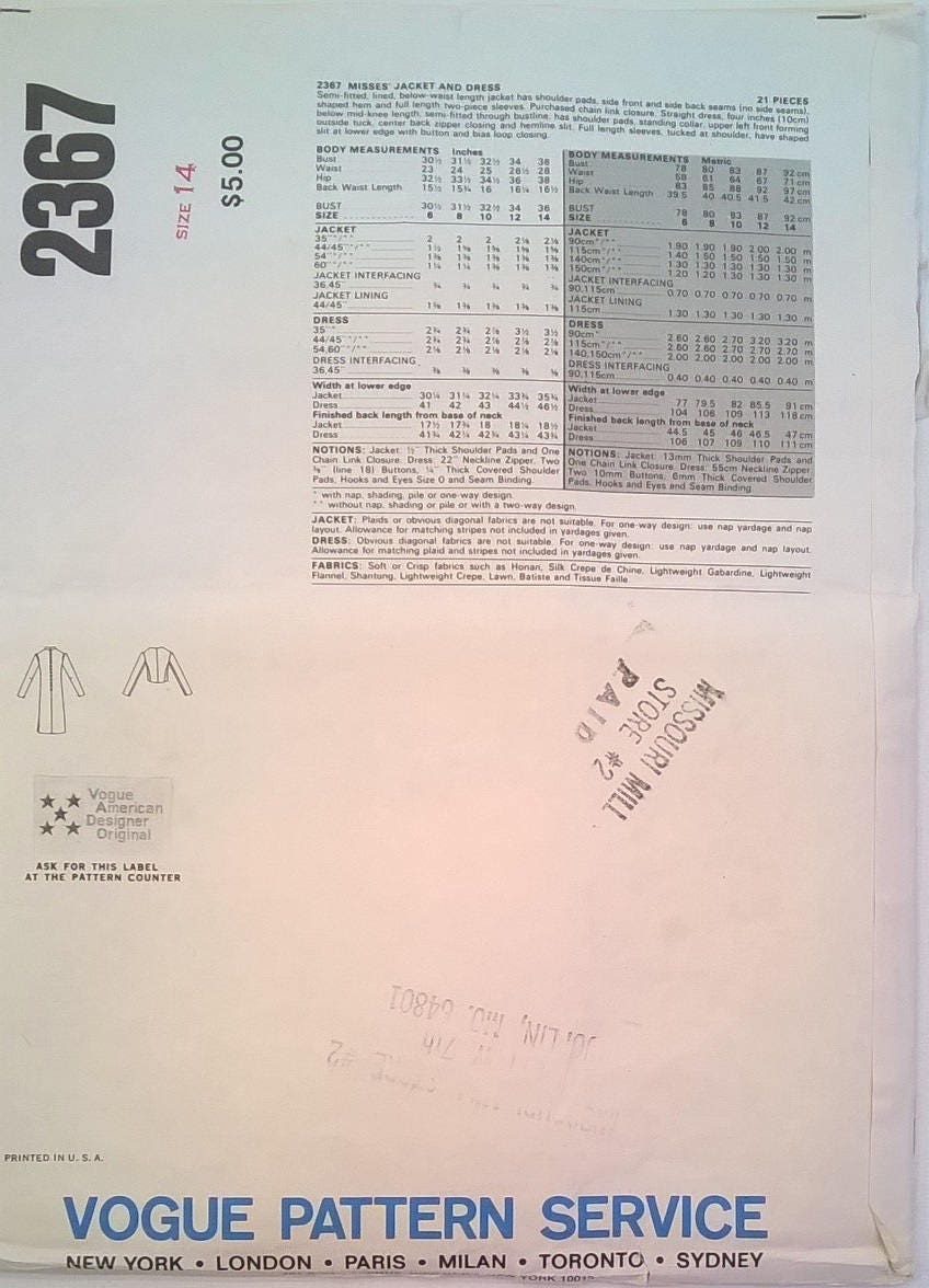 Bill Kaiserman Pattern 2367 Vogue American Designer Jacket - Etsy