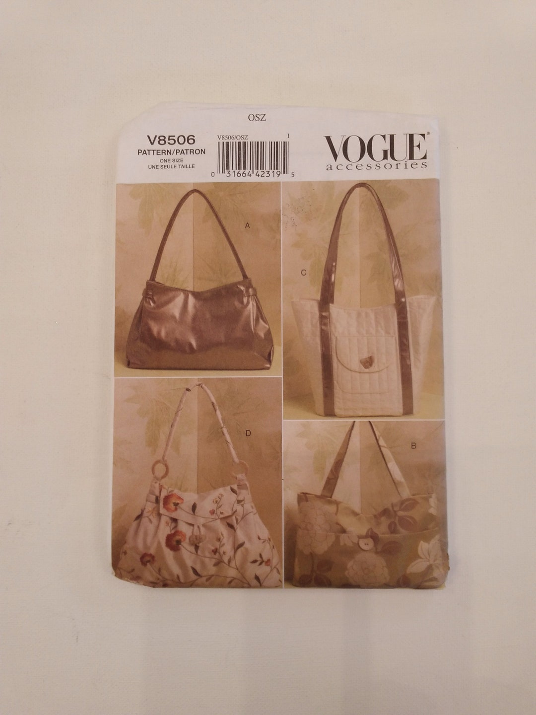 Vogue 8506 Purse Pattern - Four Lined Bags - UNCUT, Factory Folded ...