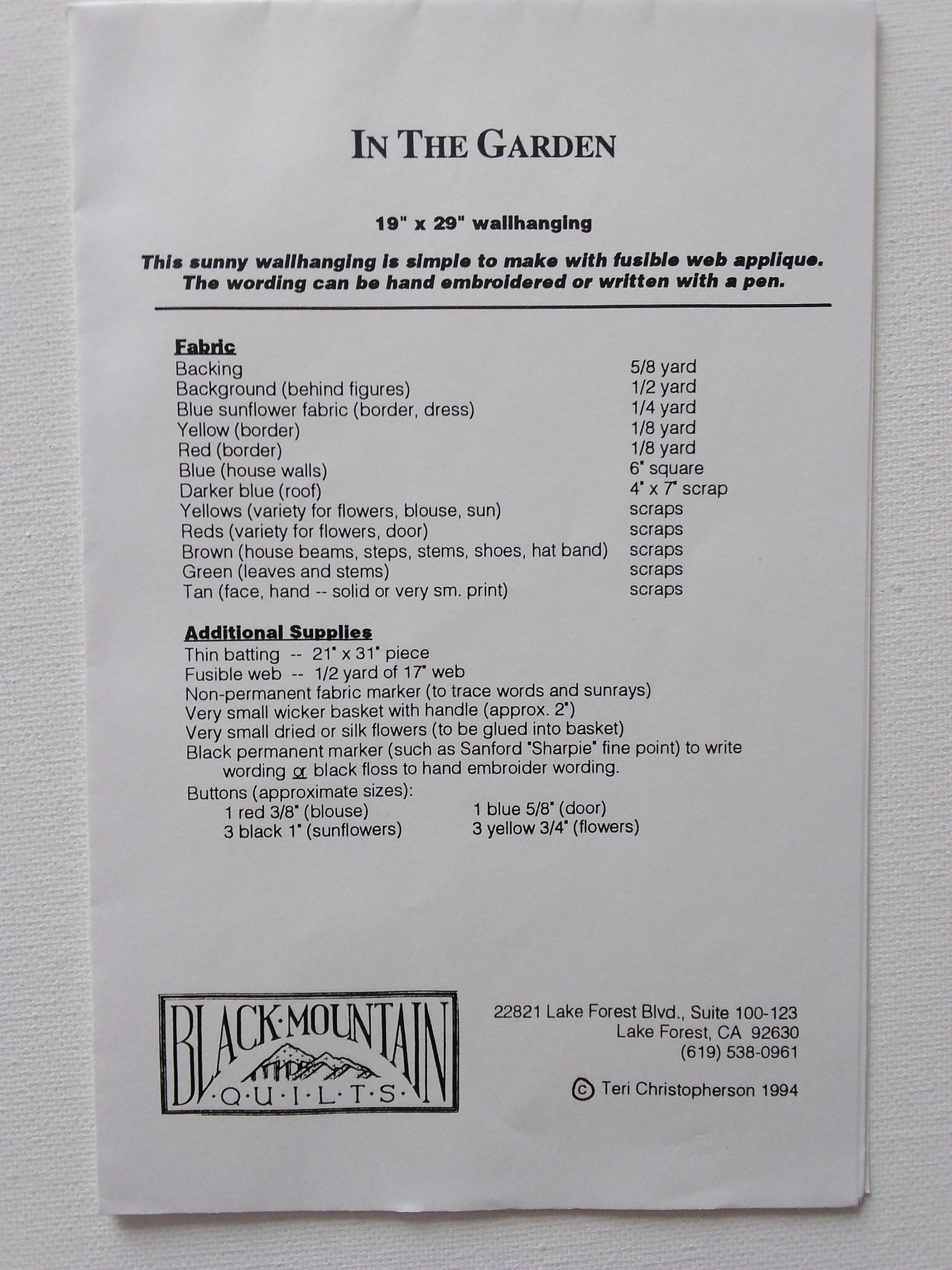 Wall Hanging Sewing Pattern to Applique - in the Garden My Soul is ...