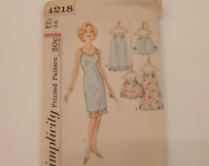 Full Slip, Half Slip, and Tap Pants Pattern 1960s Simplicity 4218 ...