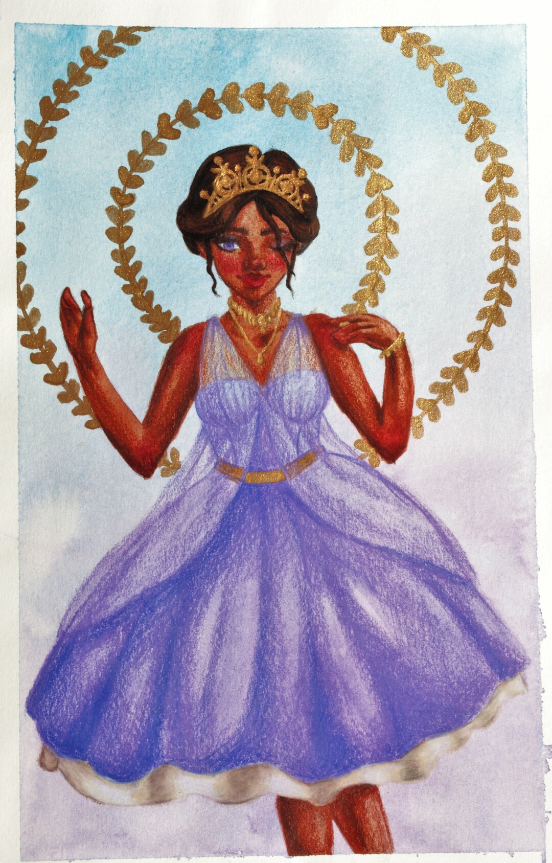 Purple Princess Original Art Watercolor Colored Pencil and - Etsy