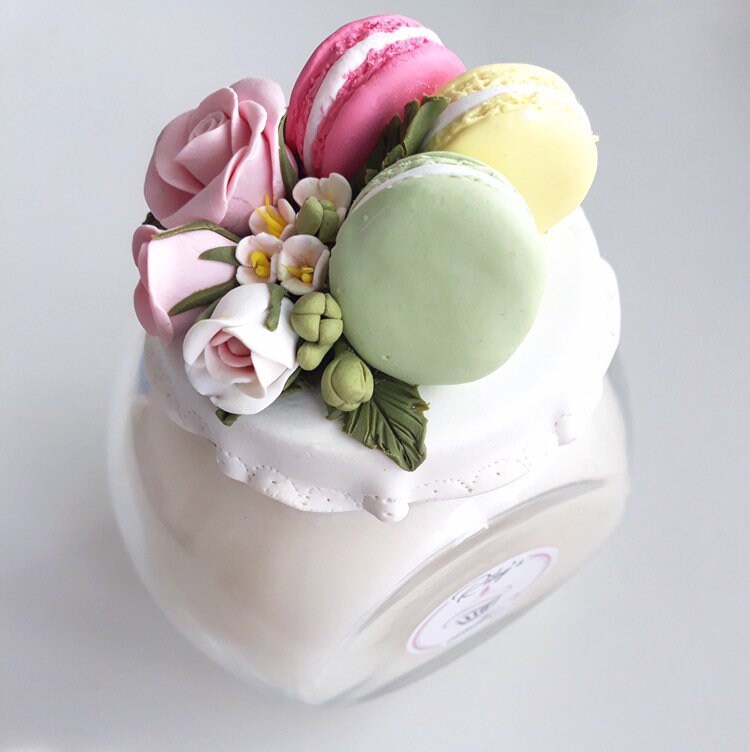 French Macarons and Flowers Candle Cake Candle Floral Candle | Etsy