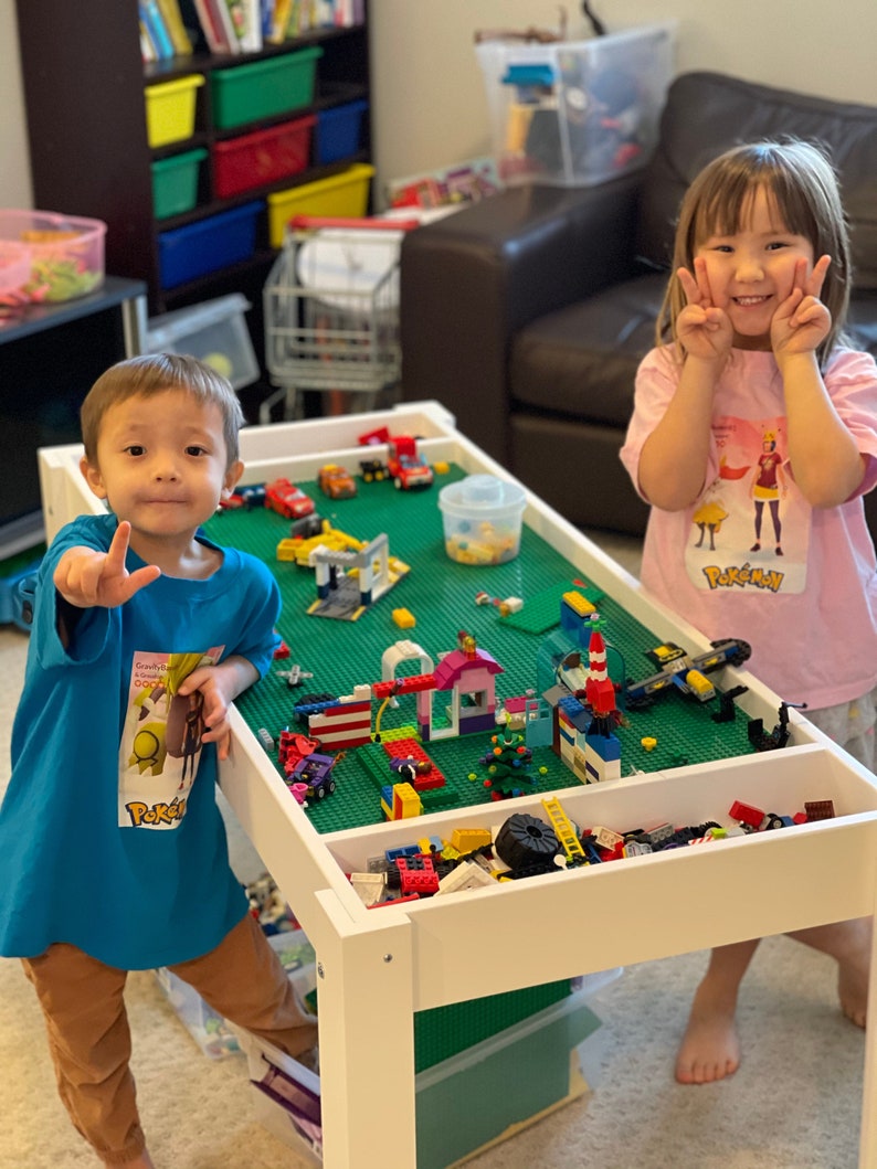 Kids Activity Table With Storage Building Bricks Table Train - Etsy UK