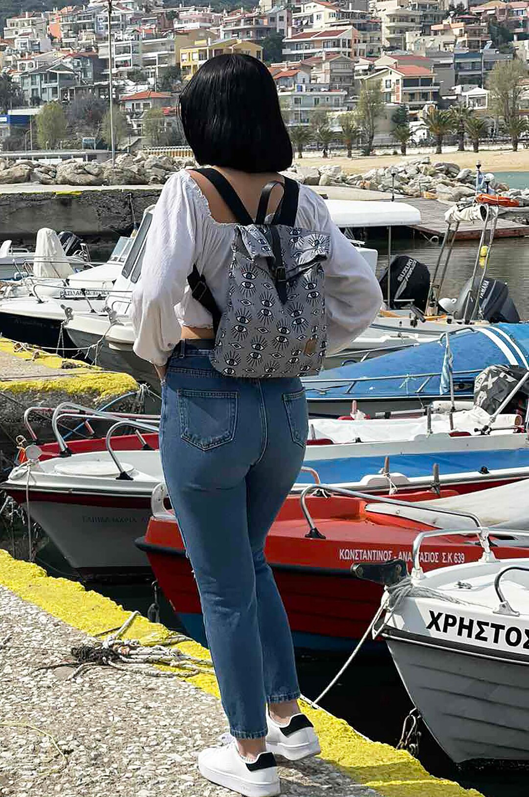 Blue Eye Roll Top Backpack Rucksack Greek Mati Greek Gift Evil Eye ...