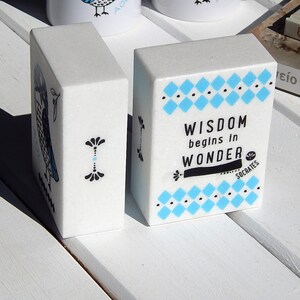 Greek Owl 1/ Socrates Quotation White Marble Bookend Gift for Book ...