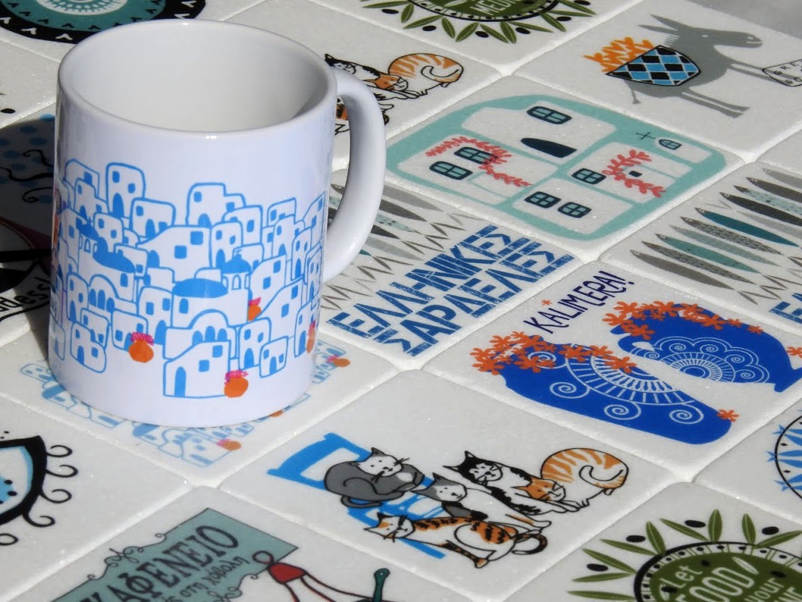 Greek Marble Coaster Cats and Pots Marble Item Greek Gift - Etsy