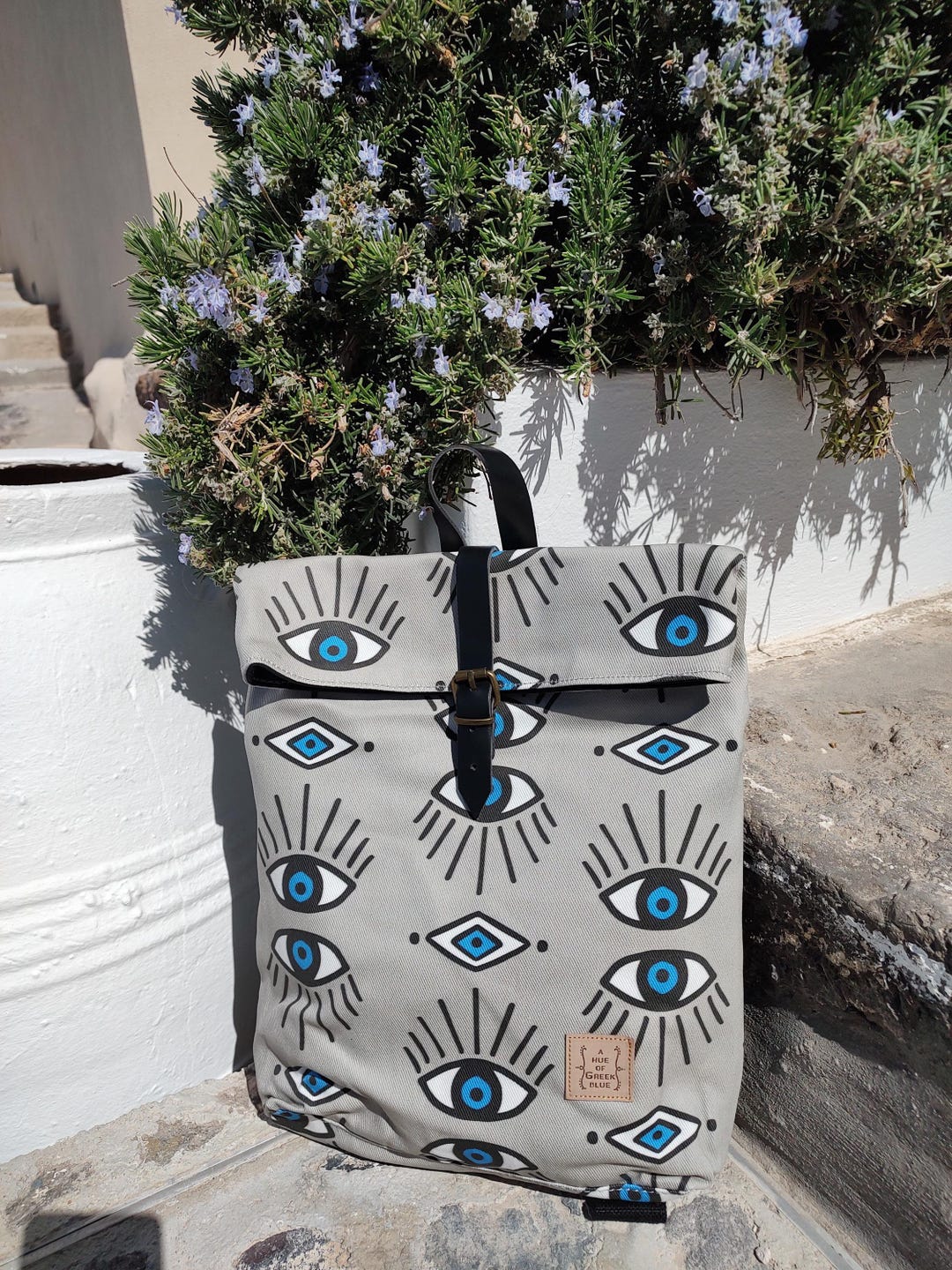 Greek Grey Mati Roll Top Backpack - Rucksack - Greek Bag - Greek Gift ...