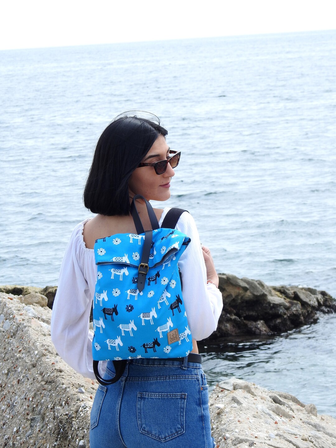 Blue Donkey Roll Top Backpack - Rucksack - Greek Bag - Greek Gift ...