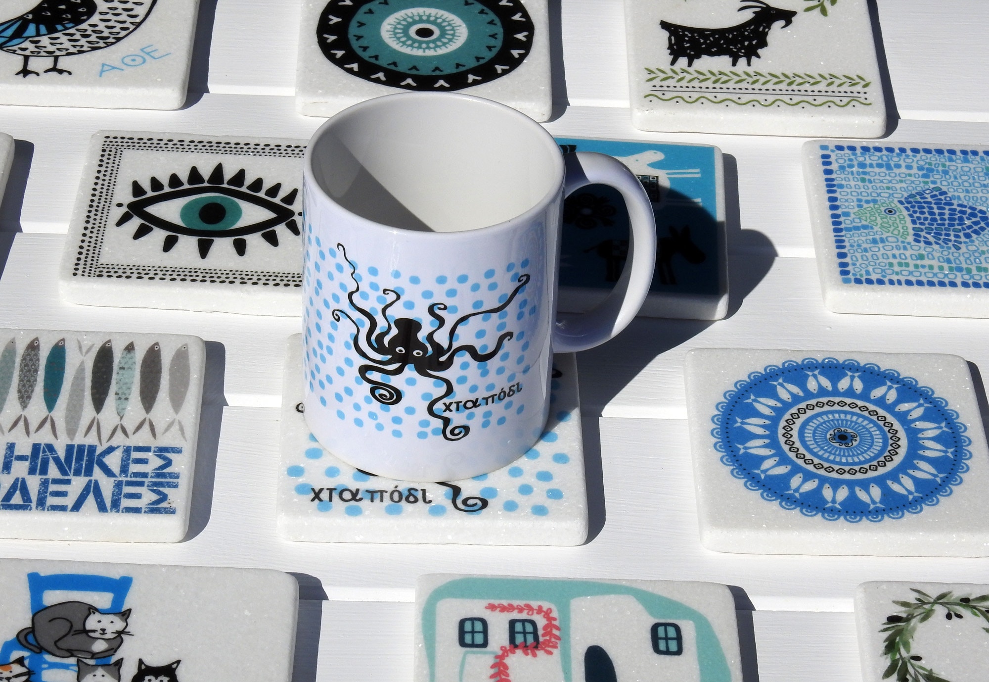 Greek Marble Coaster Cats and Pots Marble Item Greek Gift - Etsy