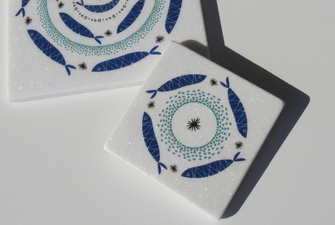 Greek Marble Coaster - Sardines - Greek Sea Treasures - Greek ...