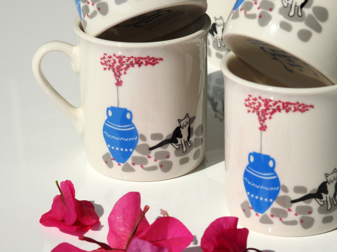 90ml Espresso Cup Greek Taverna Cat - Bougainvillea - Greek Coffee ...