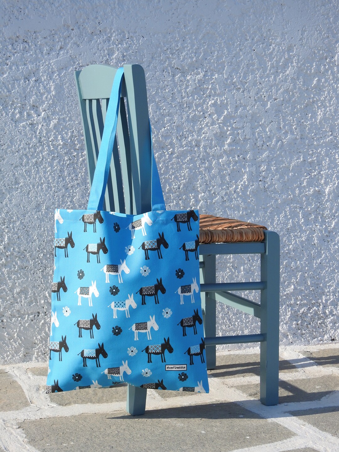 Blue Donkey Heavy Cotton Canvas Tote - Greek Tote Bag - Greek Donkey ...