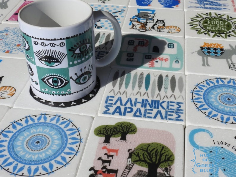 Greek Marble Coaster Cats and Pots Marble Item Greek Gift - Etsy