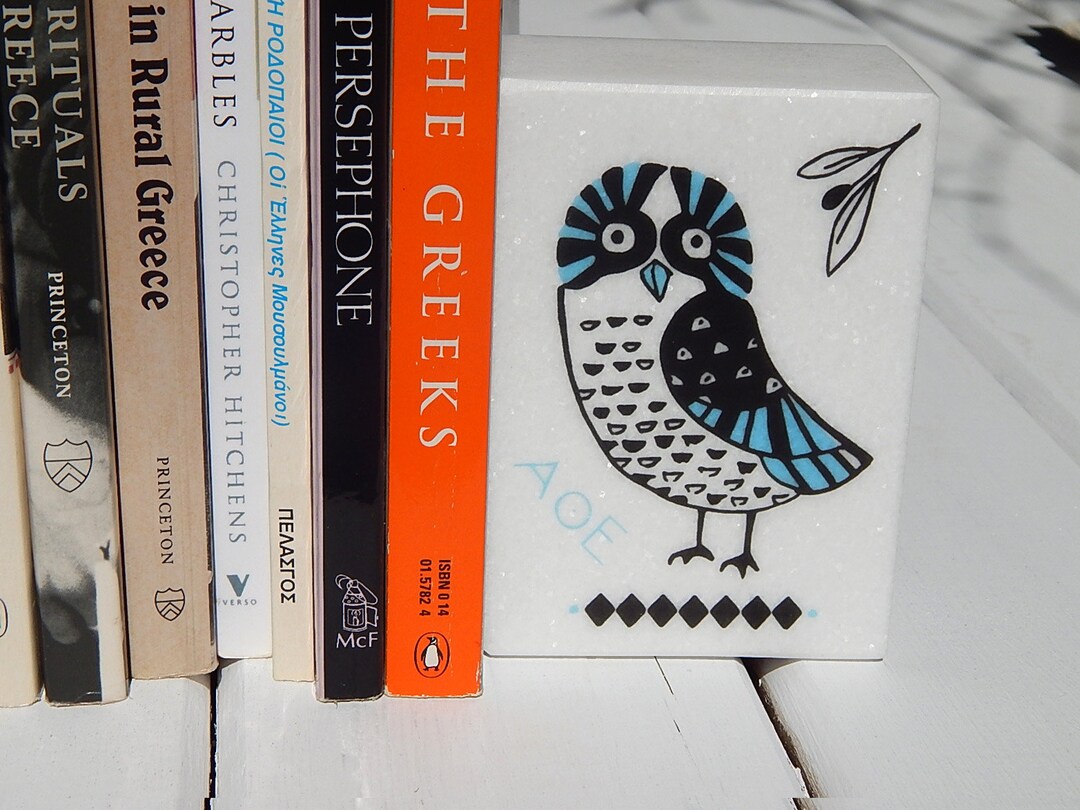 Greek Owl 1/ Socrates Quotation White Marble Bookend Gift for Book ...