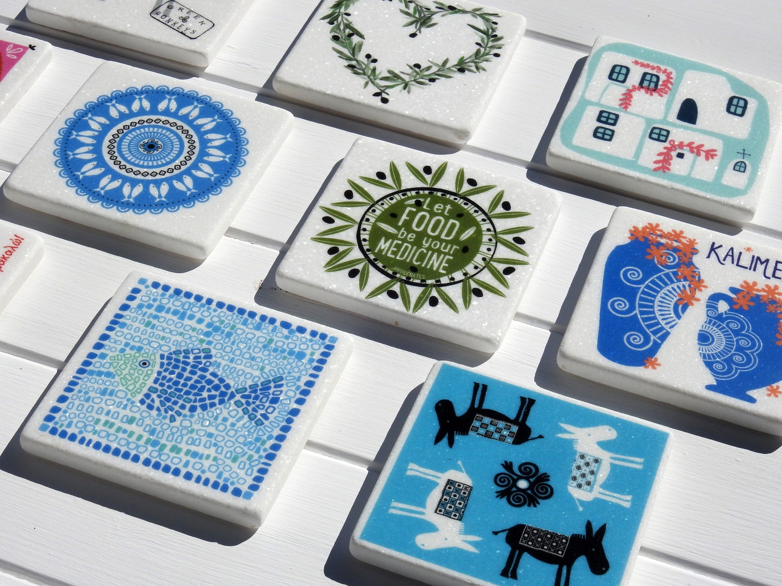 Greek Marble Coaster Green Eye Greek Illustration Greek - Etsy