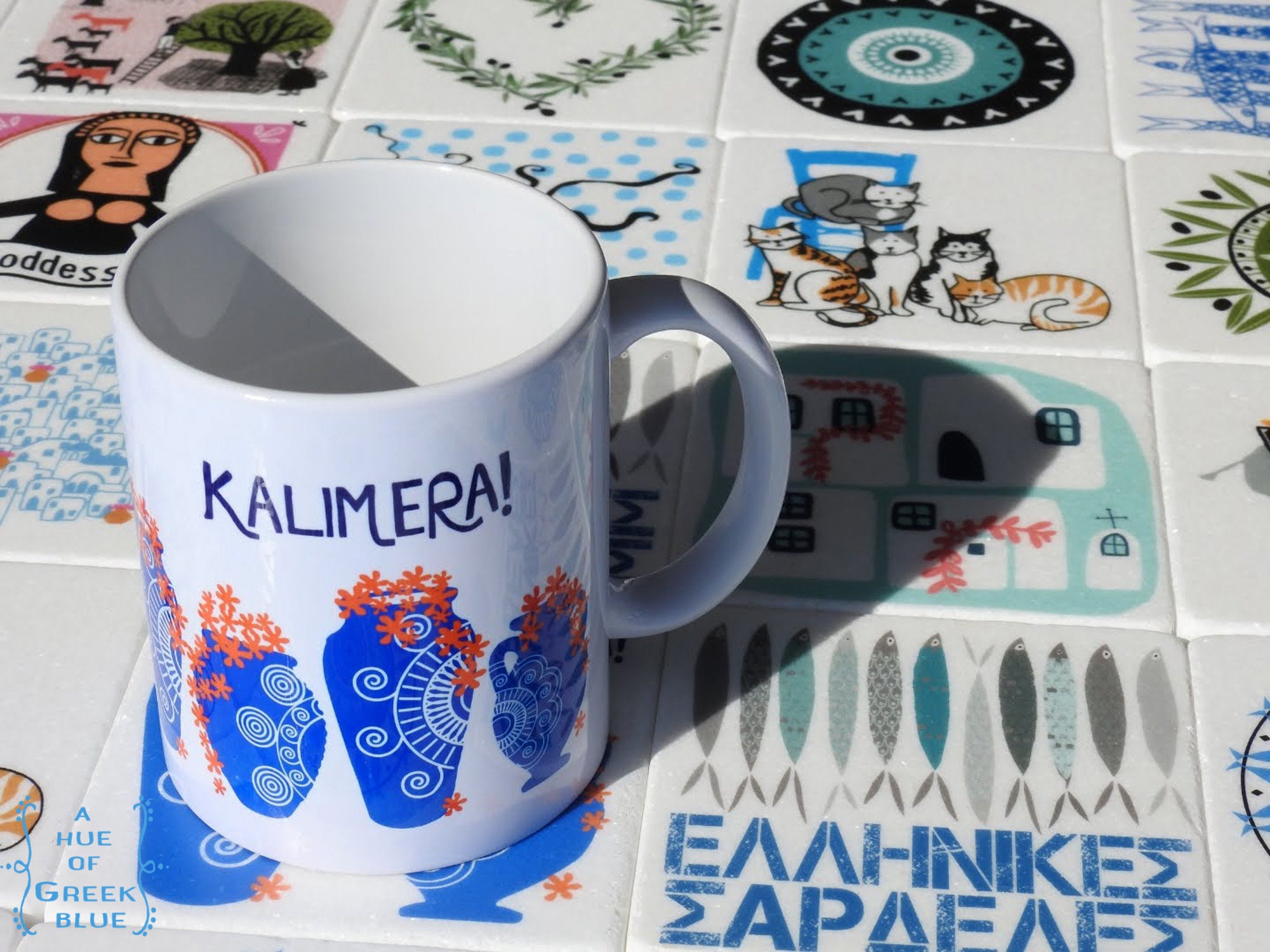 Greek Marble Coaster Cats and Pots Marble Item Greek Gift - Etsy