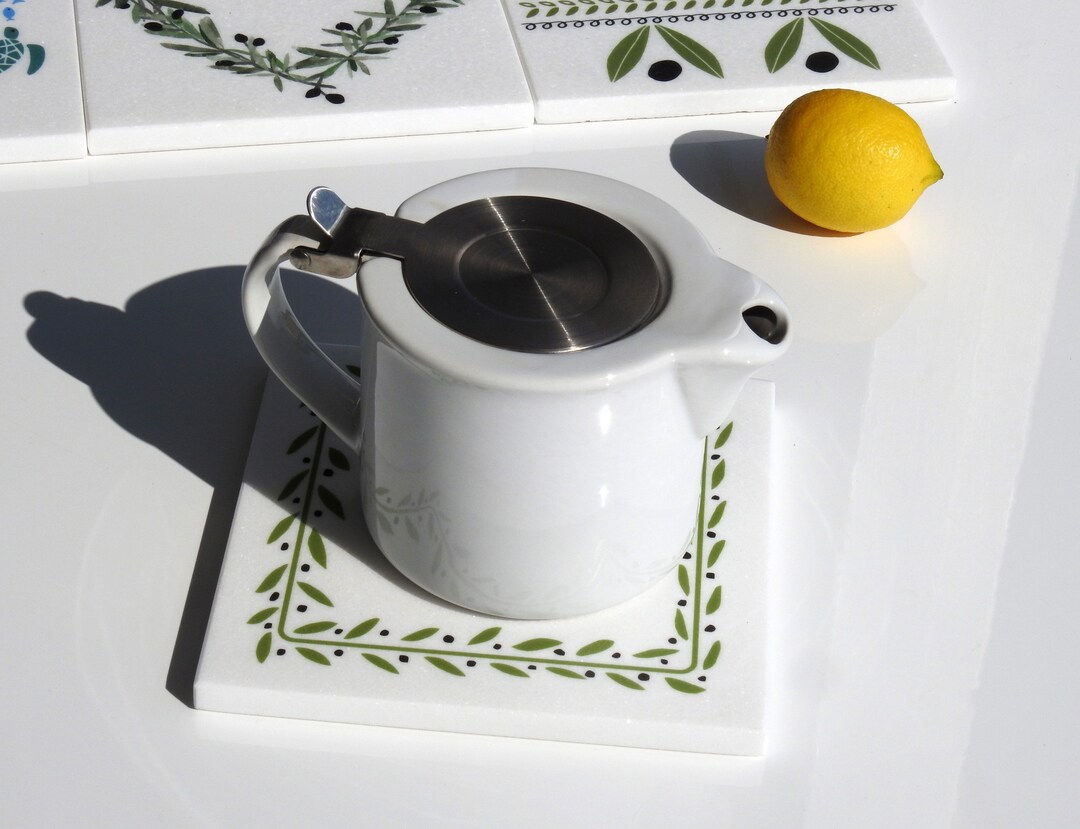 Greek Marble Trivet - Olive Leaf Frame - Kitchen Trivet - Hotplate ...