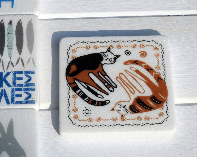 Greek Marble Coaster Cats and Pots Marble Item Greek Gift Greek ...