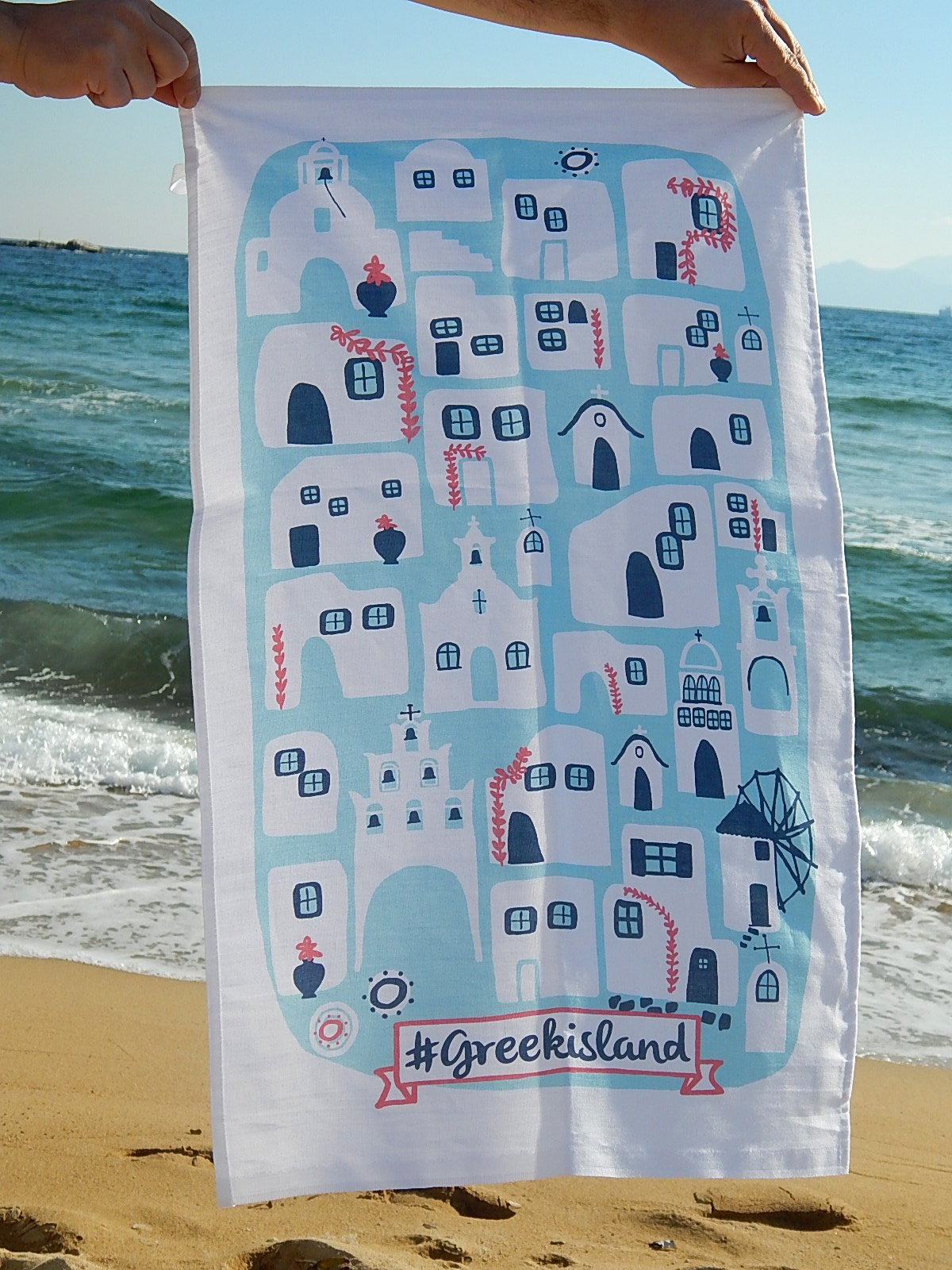 Kitchen & Dining Tea Towels Vintage Cotton Tea Towel with Blue Greek ...