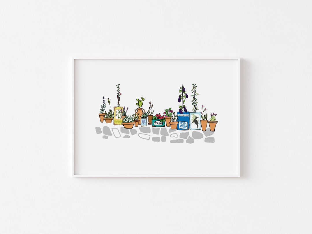 Greek Garden Print - Upcycled Greek Planters - Greek Art Print - Greek ...