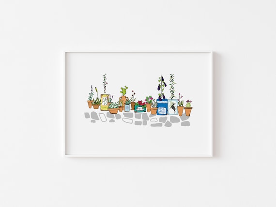Greek Garden Print Upcycled Greek Planters Greek Art Print | Etsy