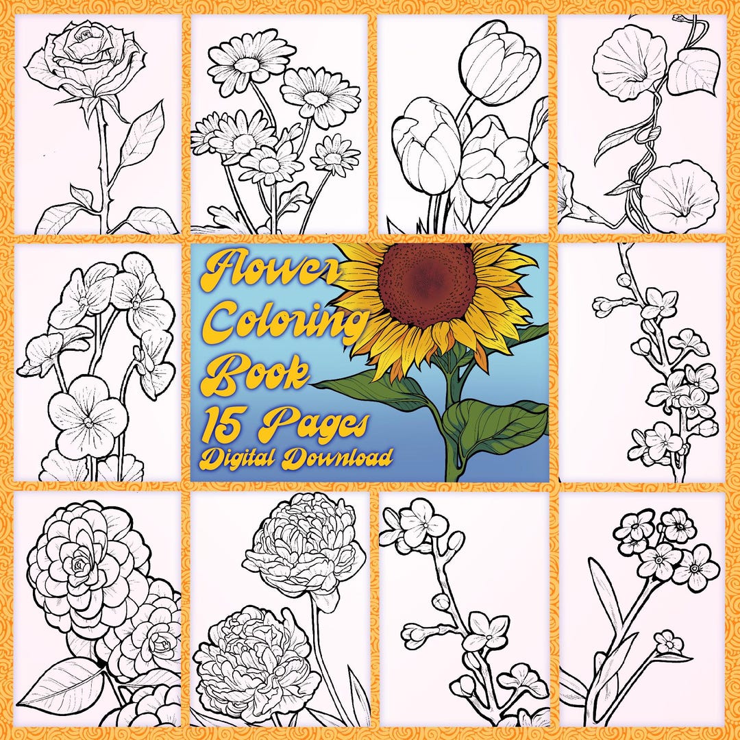Flower Coloring Book Digital Printable - Etsy