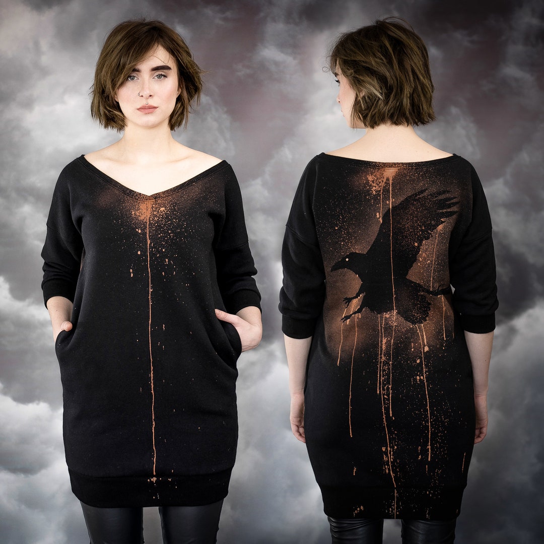 Warm Tunic With Raven. Black Tunic With Hand Bleached Raven. Warm Tunic ...