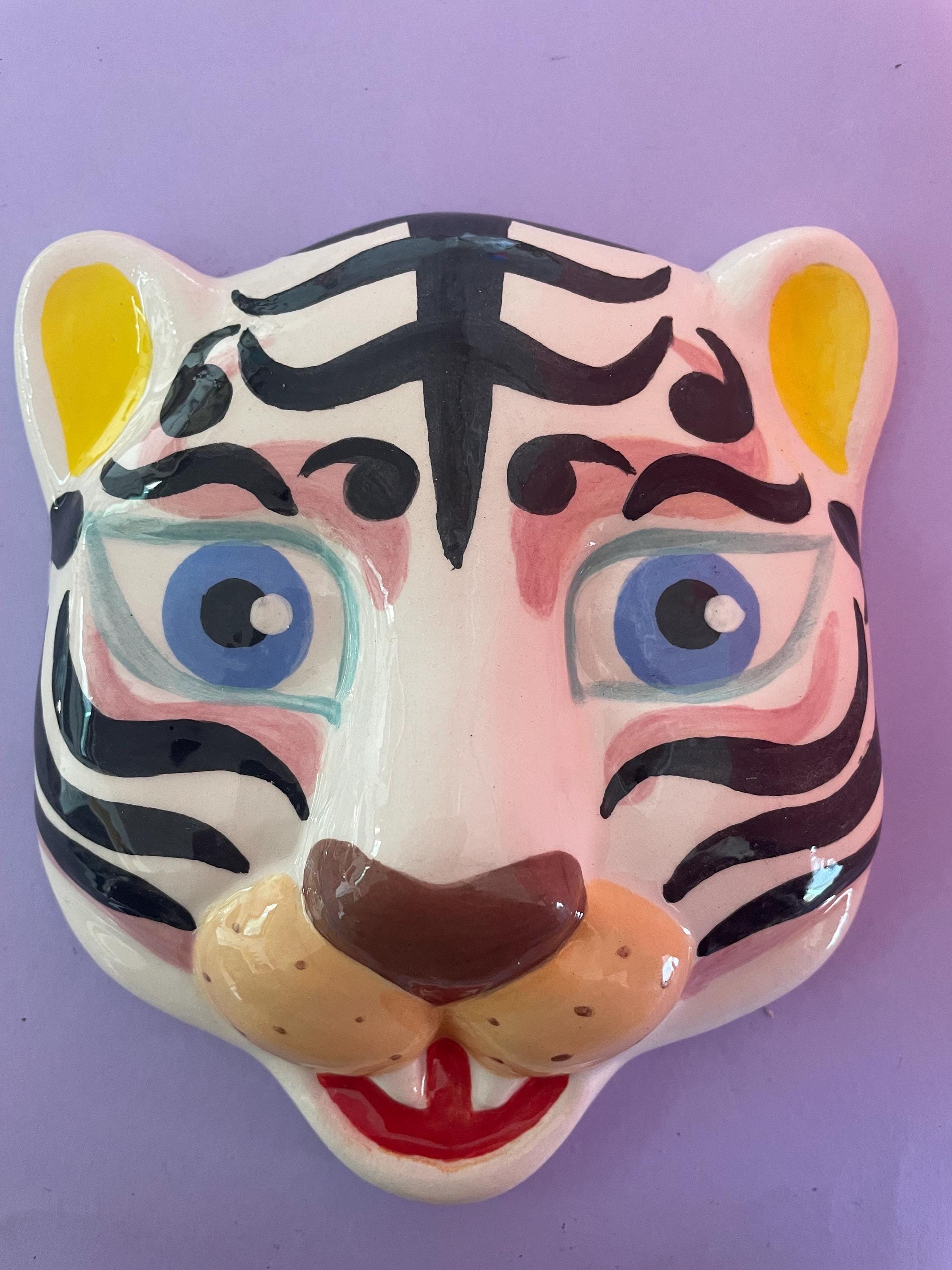Tiger Mask, Hanging Ceramic Sculpture, Handmade Ceramic Mask, Feline ...