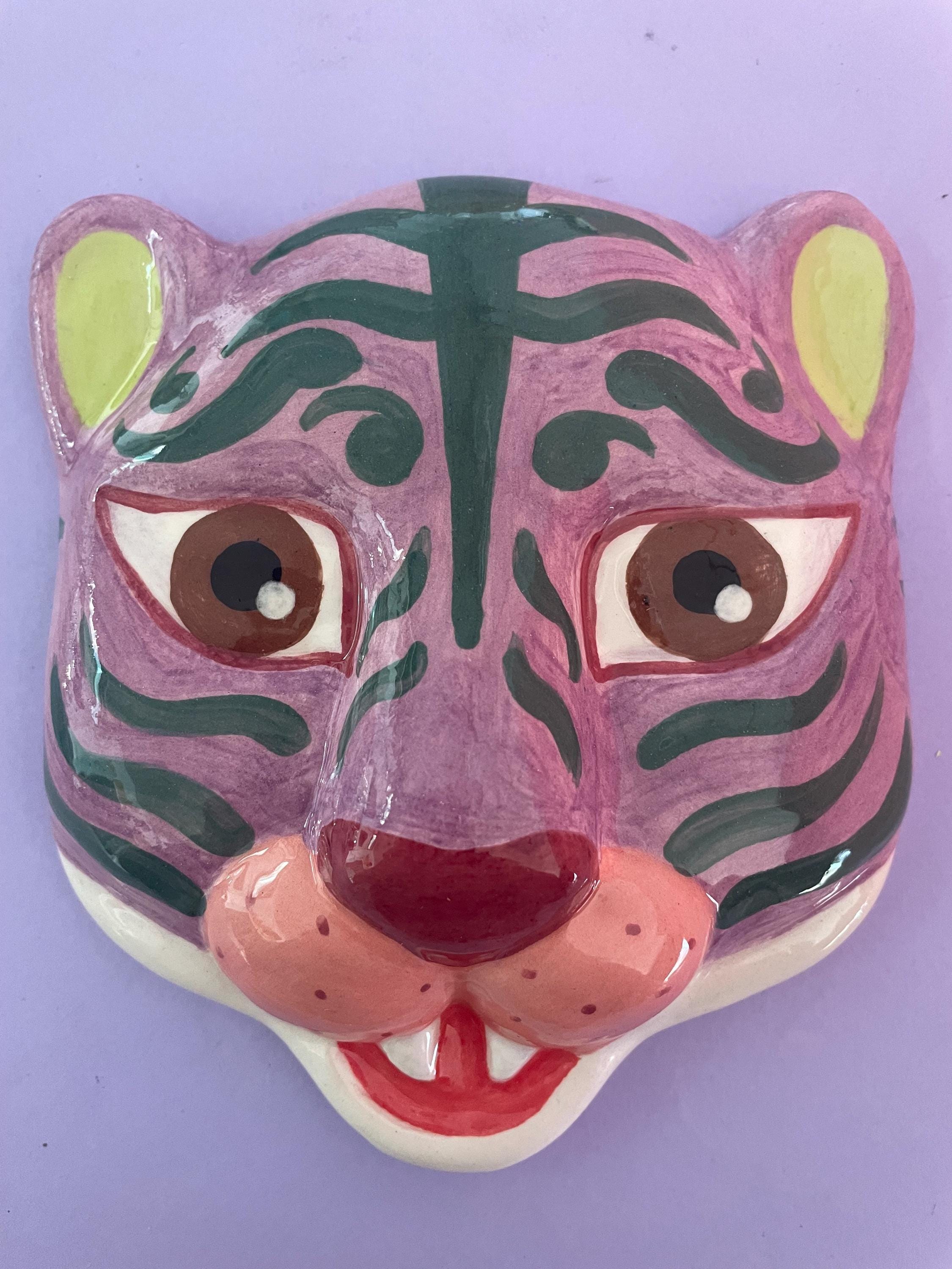 Tiger Mask, Hanging Ceramic Sculpture, Handmade Ceramic Mask, Feline ...