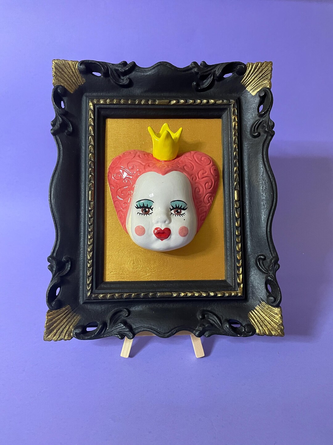 Black Baroque Frame With Hand-painted Ceramic Queen of Hearts, Tuscan ...