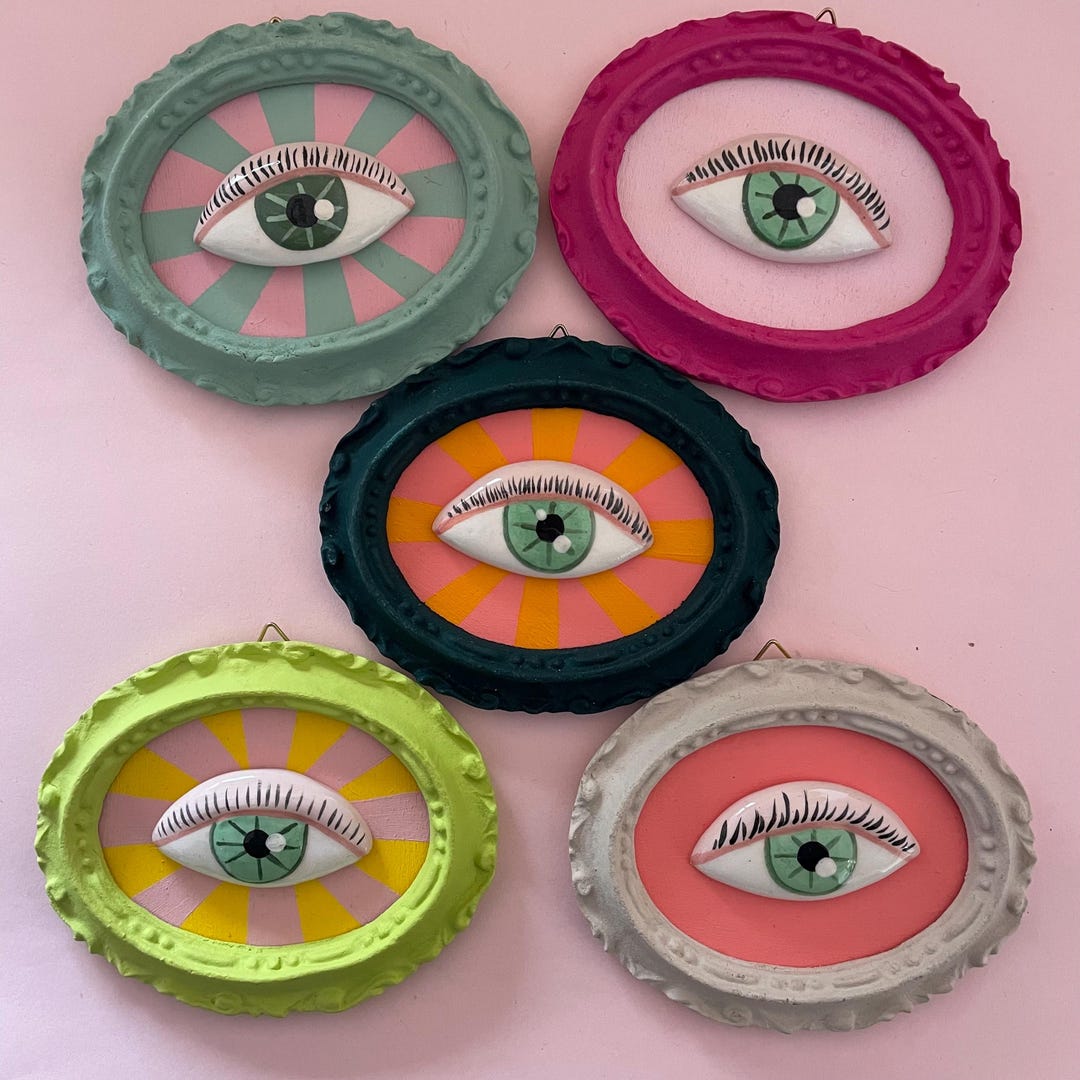 Ceramic Green Eye Sculpture With Baroque Oval Frame – Symbolic Wall ...