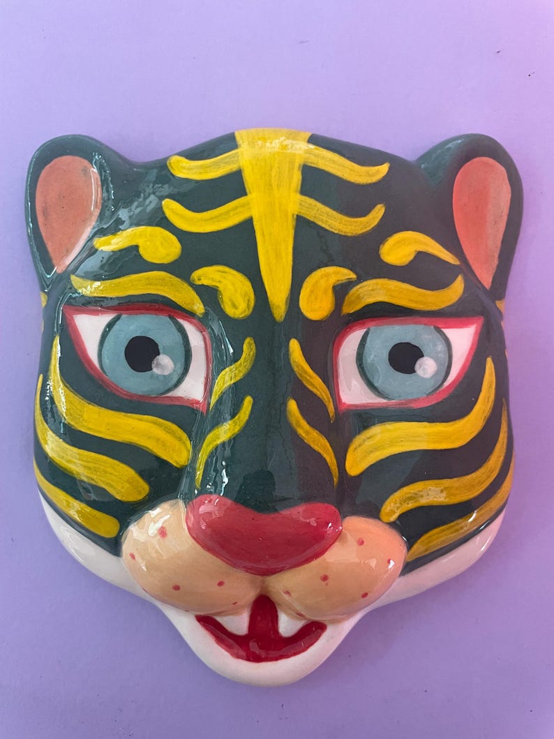 Tiger Mask, Hanging Ceramic Sculpture, Handmade Ceramic Mask, Feline ...