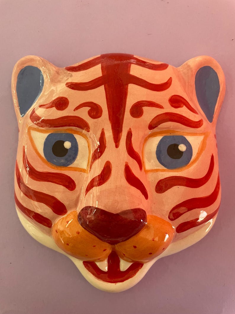 Tiger Mask, Hanging Ceramic Sculpture, Handmade Ceramic Mask, Feline ...