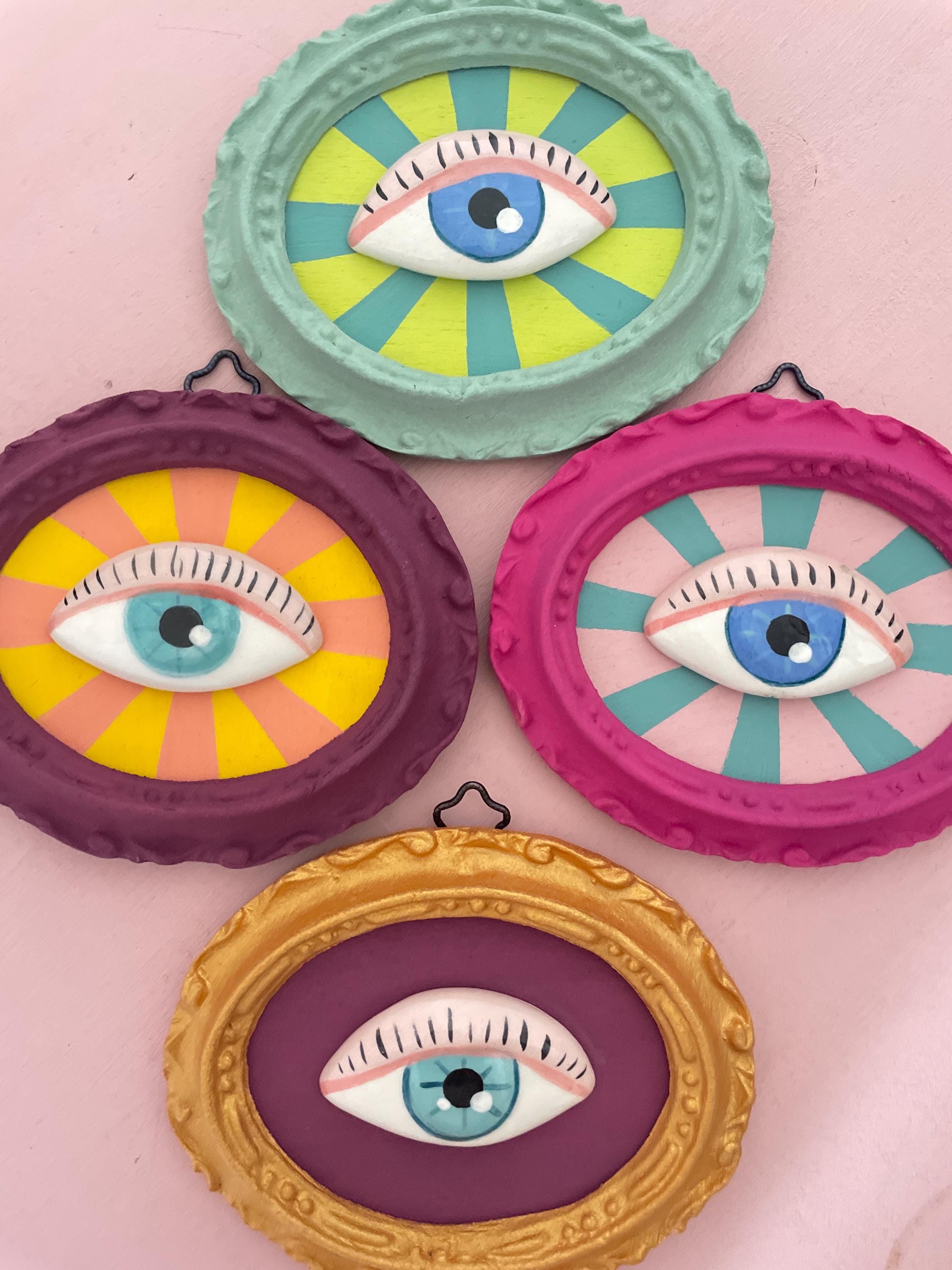 Miniature Ceramic Blue Eye Inside Oval Frame With Wooden Bottom. - Etsy