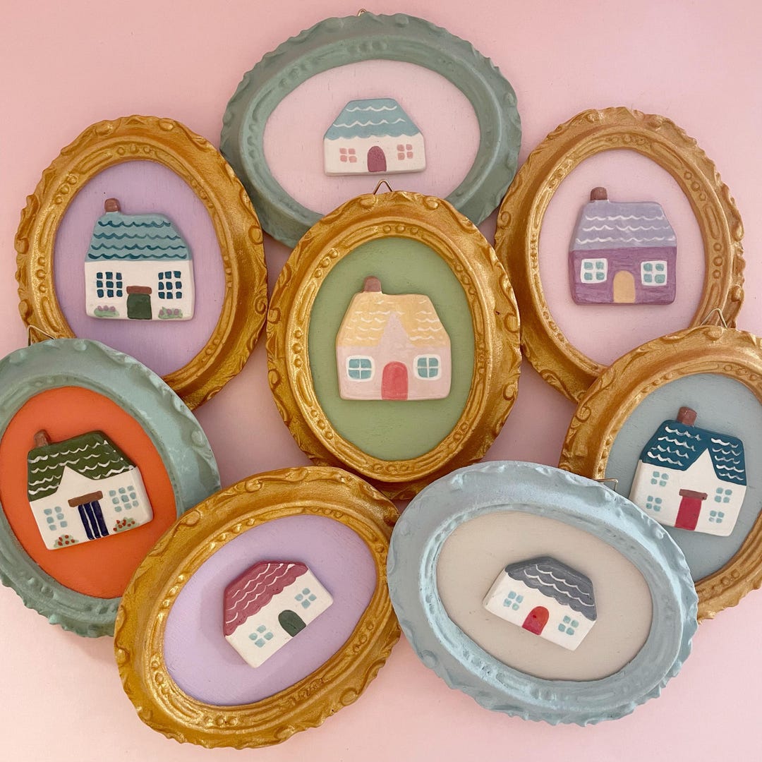 Miniature Frame With Ceramic Cottage – Handmade Wall Decor, Vintage ...