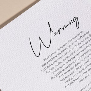 Warning Print by Jenny Joseph - Warning Framed Poem by Jenny Joseph ...