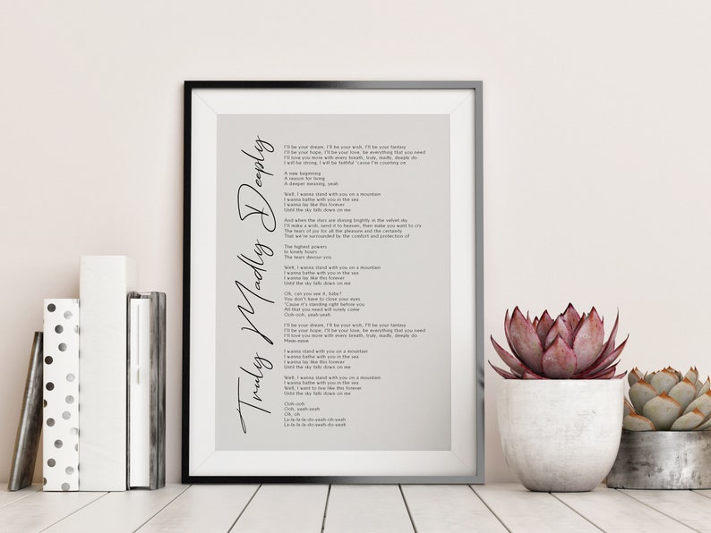 Truly Madly Deeply Song Lyrics Print by Savage Garden Truly | Etsy