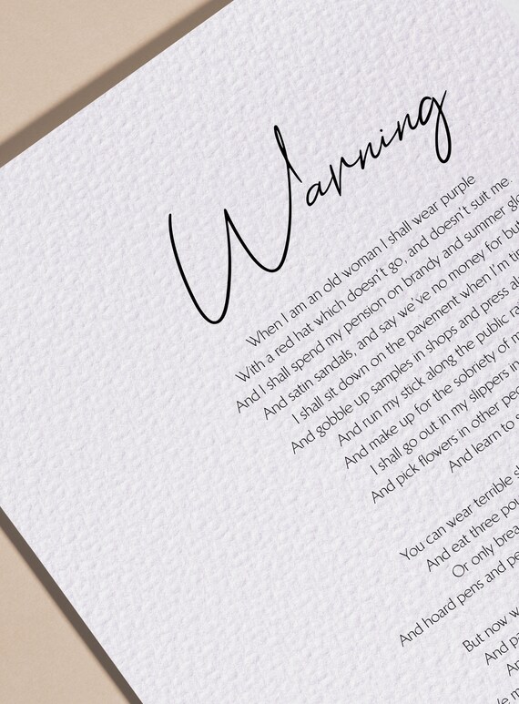 Warning Print by Jenny Joseph Warning Framed Poem by Jenny | Etsy