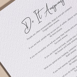 Do It Anyway Quote by Mother Teresa Do It Anyway Print Framed ...