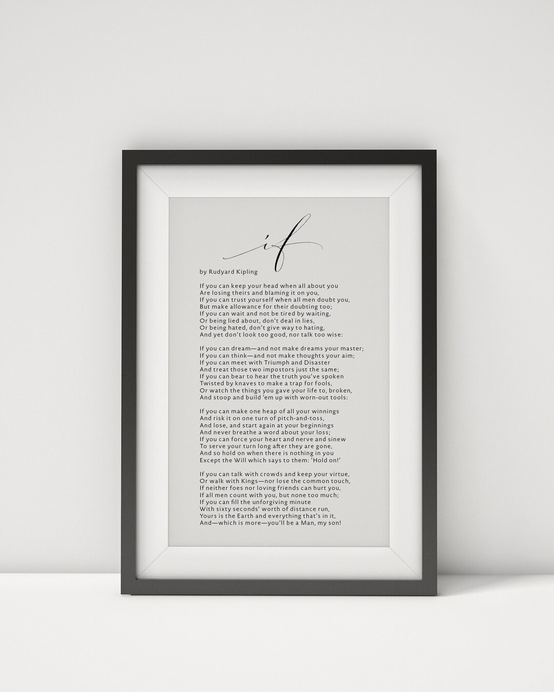 IF Rudyard Kipling Poem Framed Calligraphy & Typography Print Gift for ...