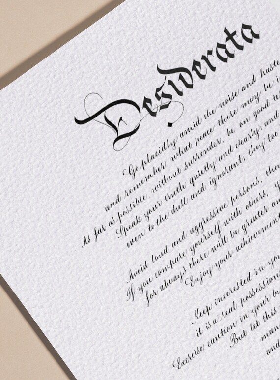 Desiderata Calligraphy Print Framed Print Poem by Max Ehrmann - Etsy UK