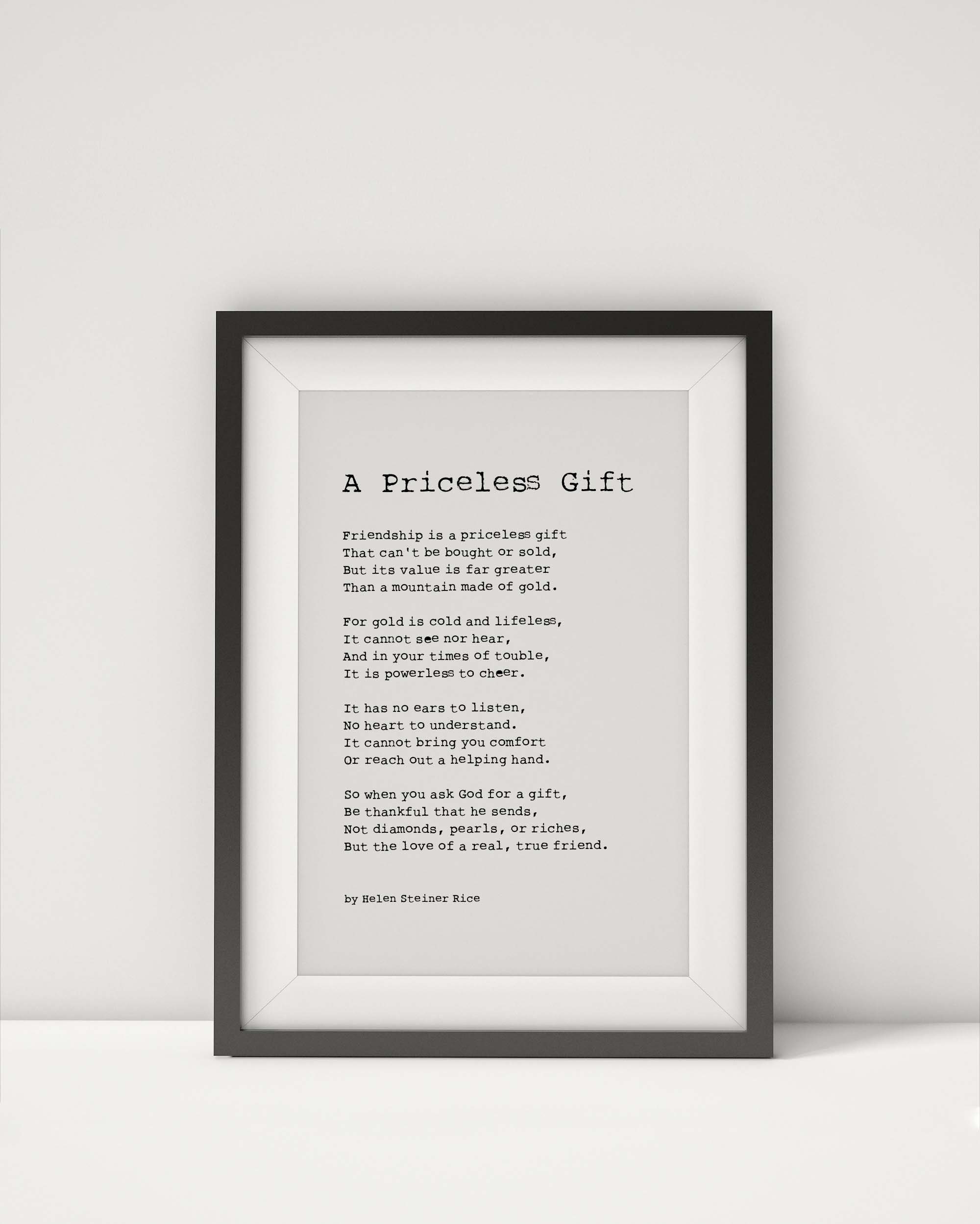 Friendship Gift A Priceless Gift Bestie Poem Framed Poster - Etsy