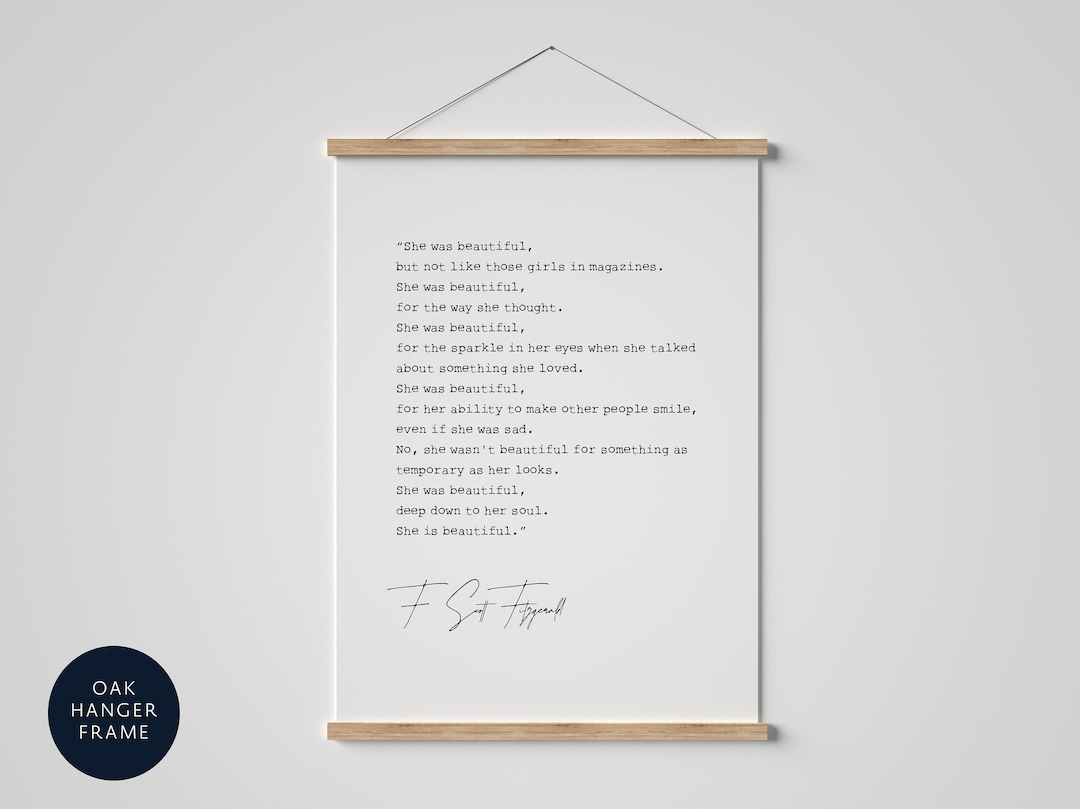 She Was Beautiful Print by F Scott Fitzgerald, Framed Gifts for ...