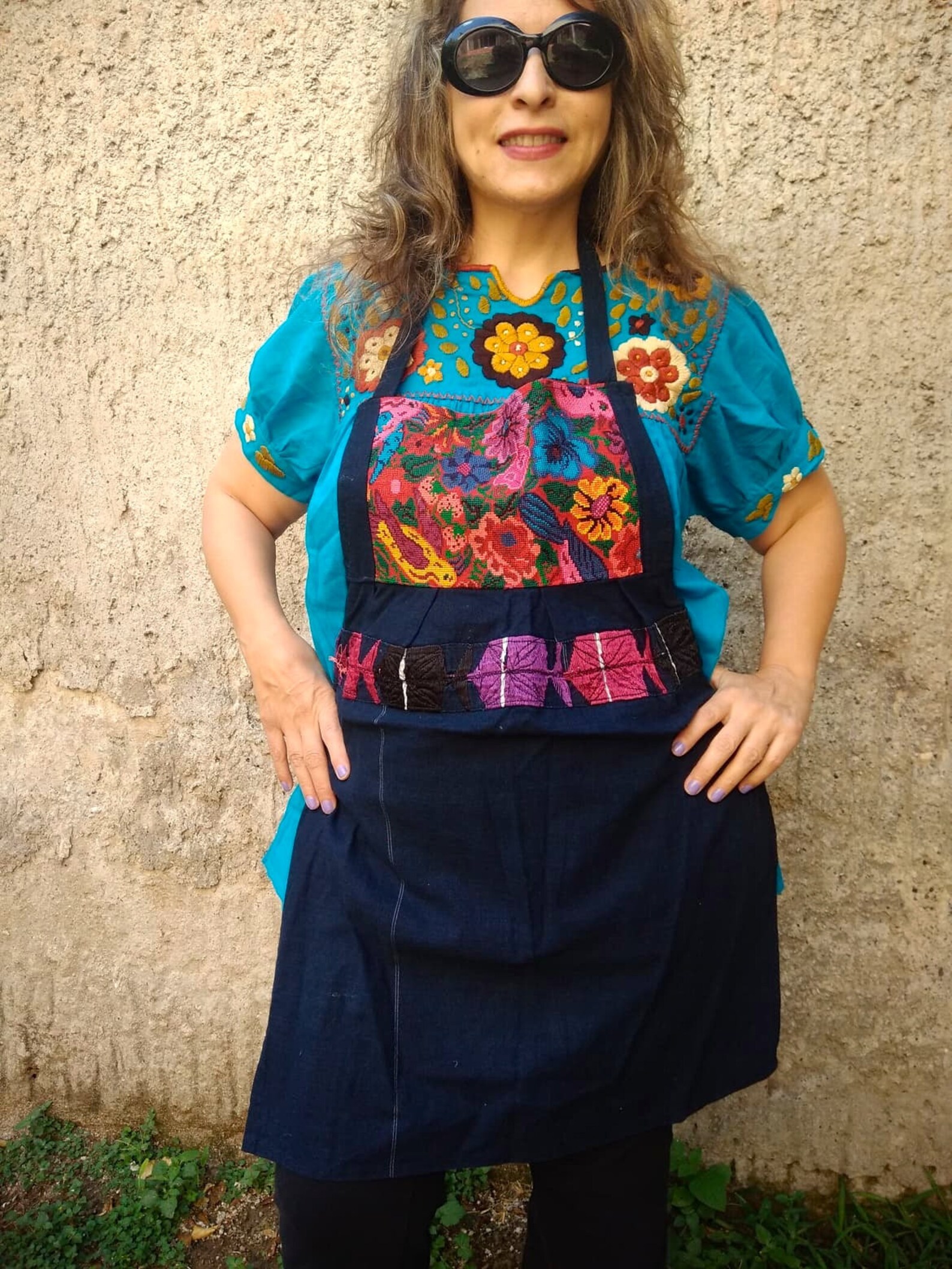 Mexican Peasant Apron Embroidered Flowers Black Apron | Etsy