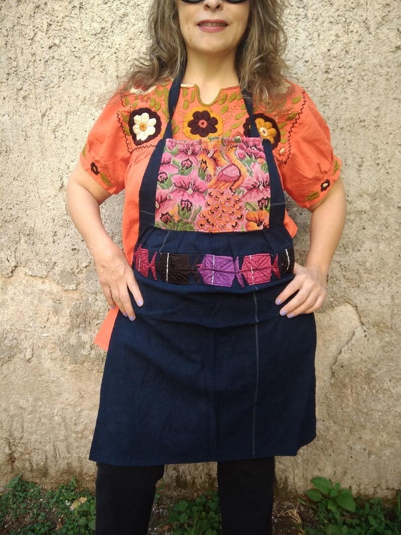 Mexican Peasant Apron Embroidered Flowers Black Apron - Etsy