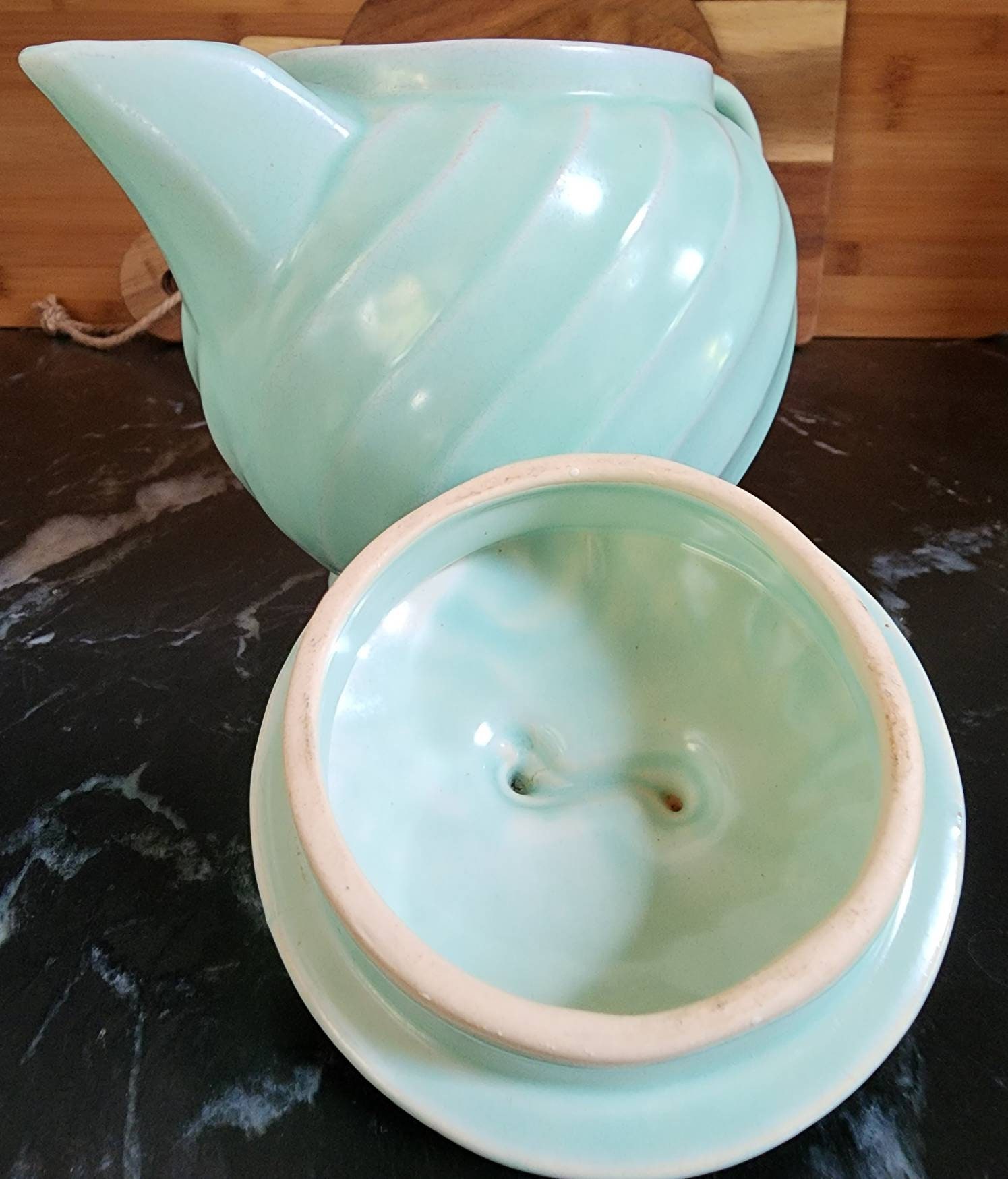 Vintage Light Green Pottery Swirl Teapot Made in USA Aqua - Etsy